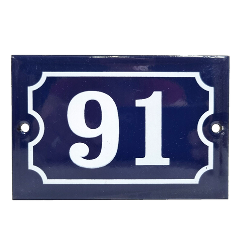 Vintage French blue house address number enamel sign plaque 91 Paris ...