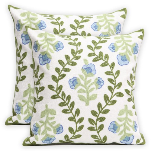 Set of 2 Embroidered Decorative Throw Pillow Covers Couch Square ...