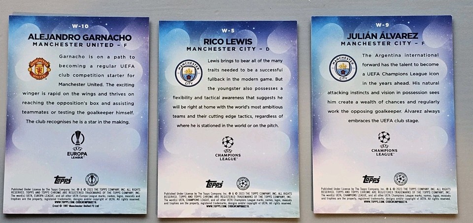2022-23 Topps Chrome UEFA Wonderkids Lot Rico Lewis #W-5 Garnacho #W-10 ...