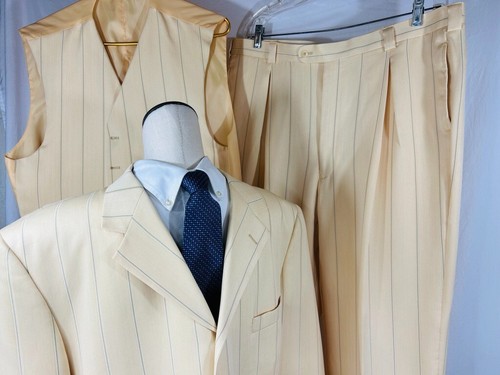 Falcone Men's 3 Piece Suit Yellow Vest 5 Button Jacket 46L Pants 40x31 ...