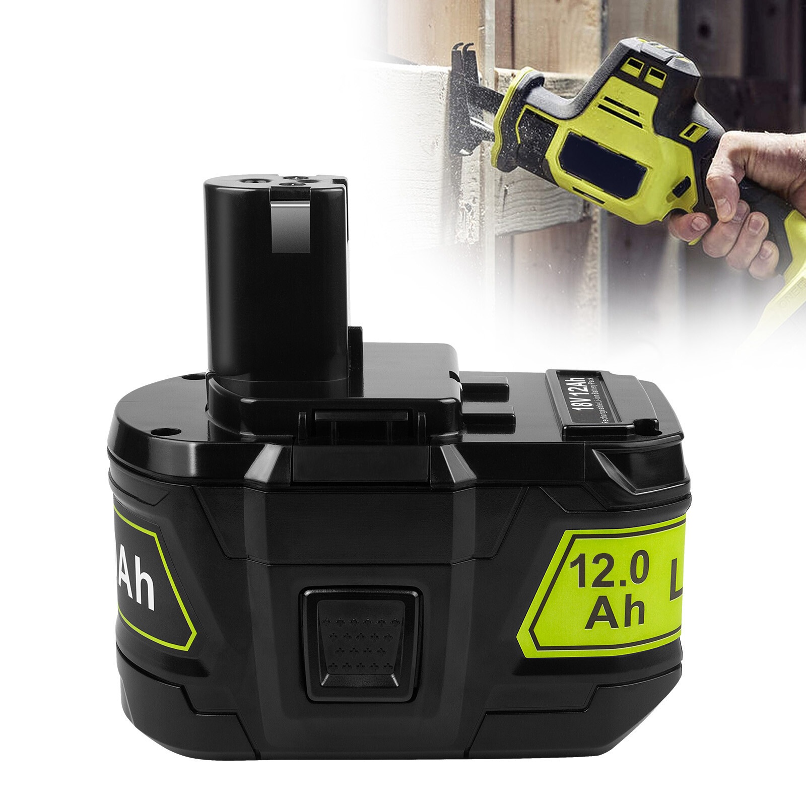 12Ah For RYOBI 18V Battery P108 High Capacity 18Volt Lithium-Ion P102 ...
