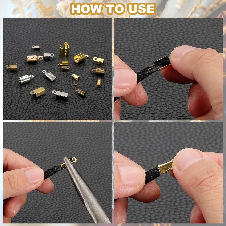 600Pcs Fold Crimp Ends Caps, 3 Size Alloy Over Crimps Cord Ends Tips ...