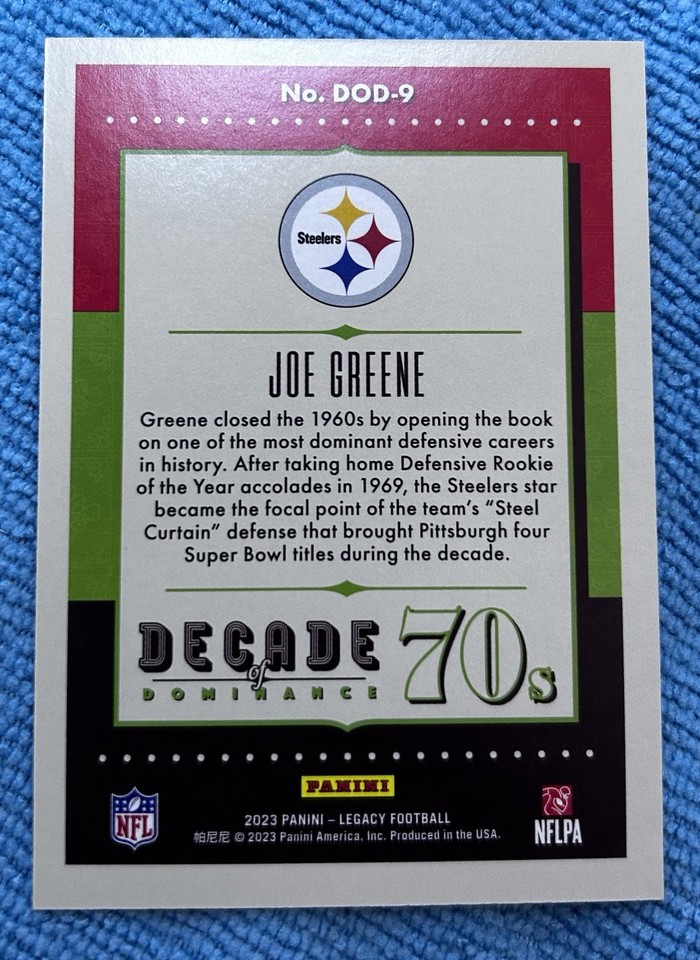 2023 Panini Legacy Joe Greene Indigo Decade Of Dominance /25 Pittsburgh ...