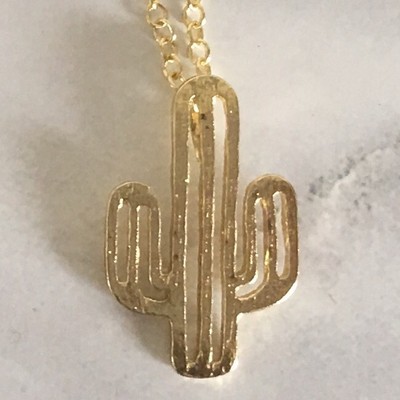 New Boutique Saguaro Cactus Necklace Gold Tone Western Pendant Unique ...
