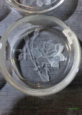 Set of 6 Vintage Etched Glass Rose Coasters | eBay