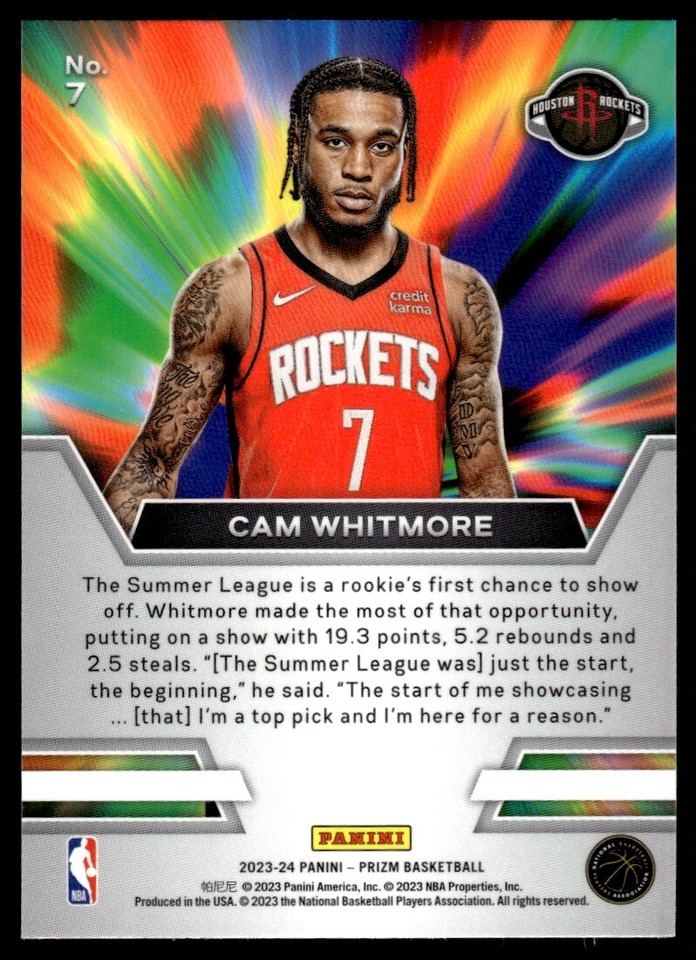 2023-24 Panini Prizm Instant Impact Cam Whitmore RC Houston Rockets #7 ...