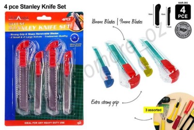 Set of 4 Deluxe Knife Retractable Blade Snap Off Razor Sharp Craft Box ...