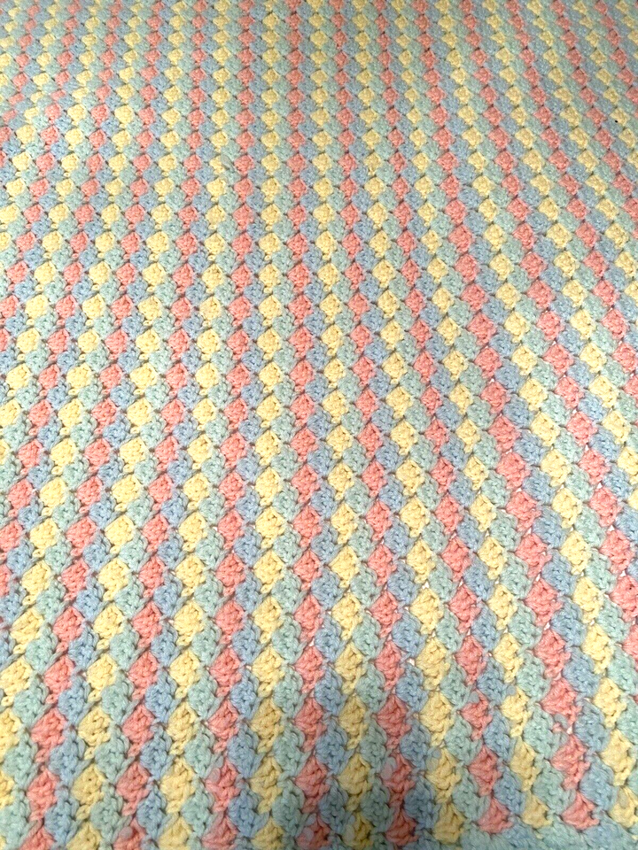 Handmade Crochet Baby Blanket Afghan 41”x 55” Pink & Blue Pastels | eBay