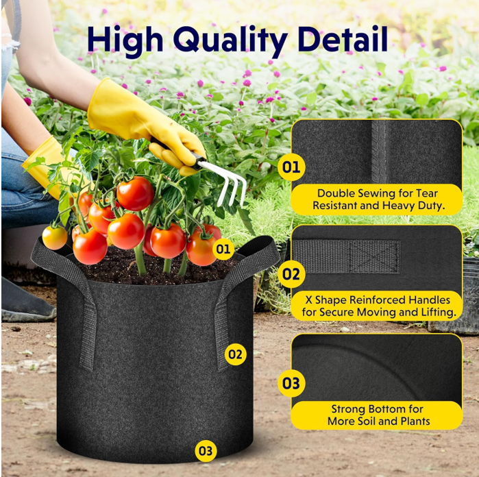 iPower 3-Pack 5 Gallon Plant Grow Bags Aeration Fabric Pots Heavy Duty ...