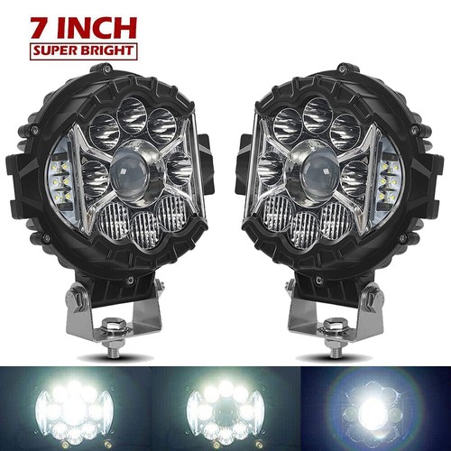 2X 7INCH ROUND LED WORK LIGHT BAR OFFROAD 4WD SUV ATV DRIVING FOG LAMPS ...