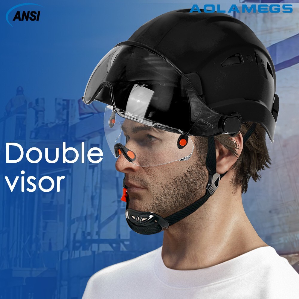 Construction Safety Helmet With Visor Built In Goggle ABS Hard Hat Work ...