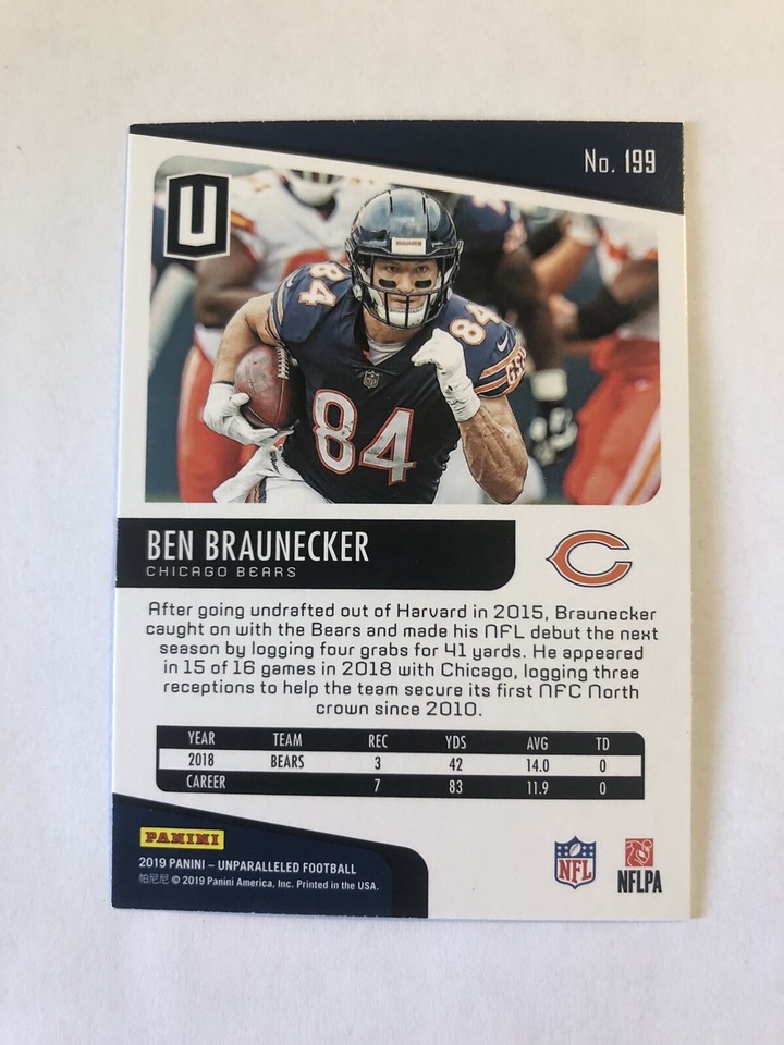 Ben Braunecker 2019 Panini Unparalleled Rookie Card #199 Bears RC | eBay