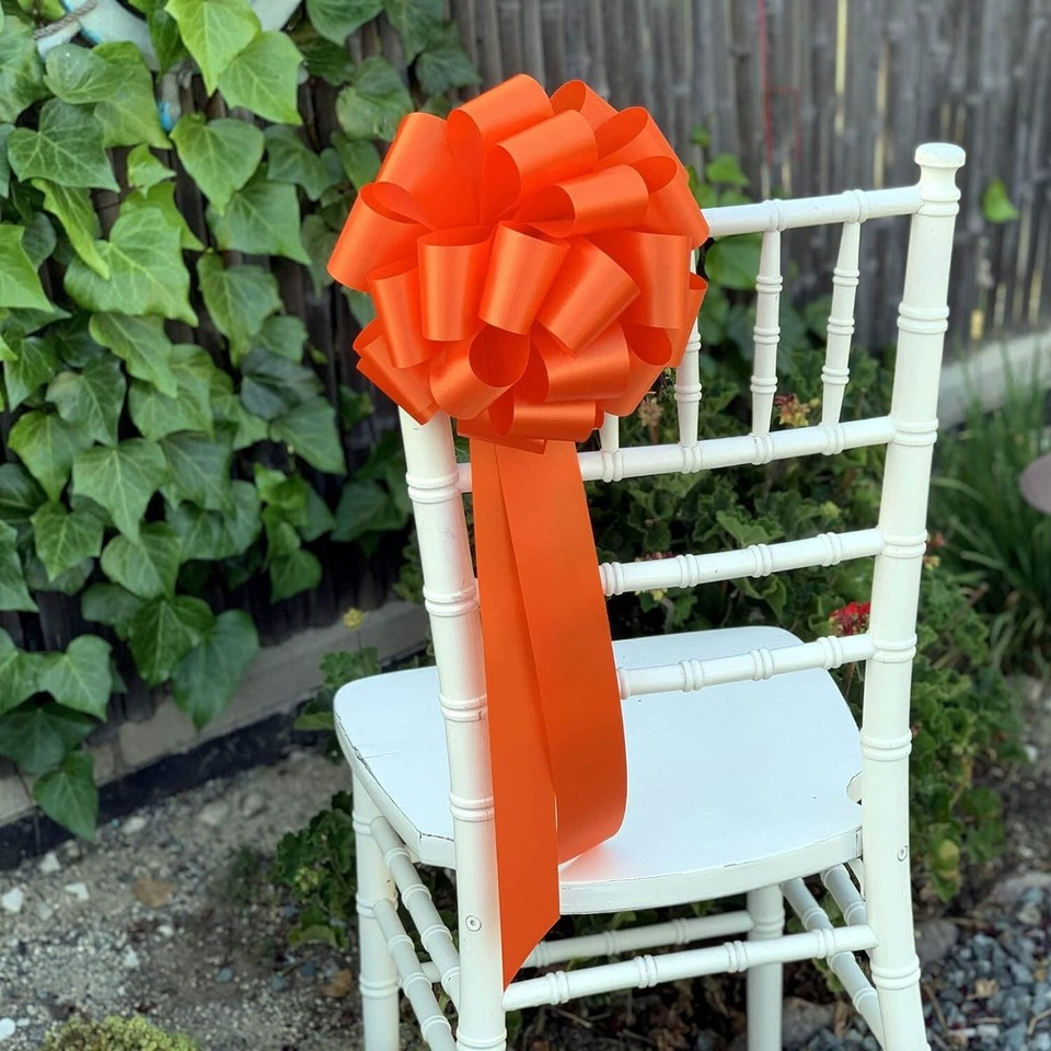 Big Decorative Orange Pull Bows with Long Tails - 9" Wide, Set of 6 ...