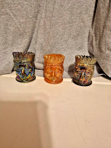 Vintage CARNIVAL Iridescent Glass TOOTHPICK HOLDER INDIAN Chief lot of ...