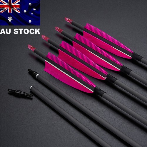 6x Carbon Arrows 32" SP400 4" Turkey Feather for Compound/Recurve Bow ...
