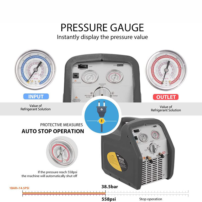 110-120V AC 3/4HP Single Cylinder Portable Refrigerant Recovery Machine ...