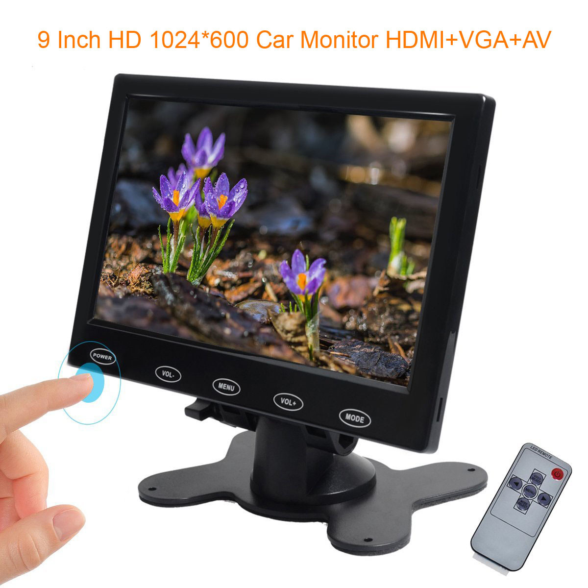 US-9'' TFT LCD HDMI VGA AV Monitor Car Display 1024*600 for Raspberry ...