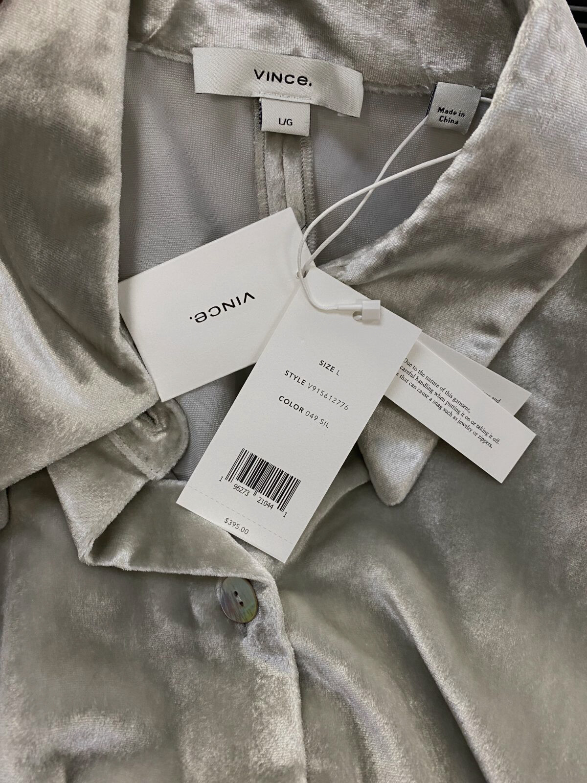 $395 Vince Women's Silver Button-Up Shirt Blouse Top Size L | eBay