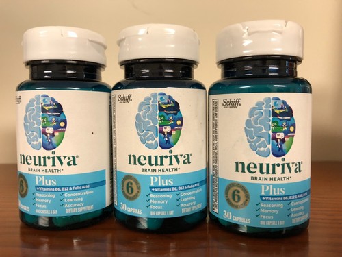 Lot of 3 NEURIVA Plus Brain for Memory Focus & Conc 30ct EXP 4/25, 7/26 ...