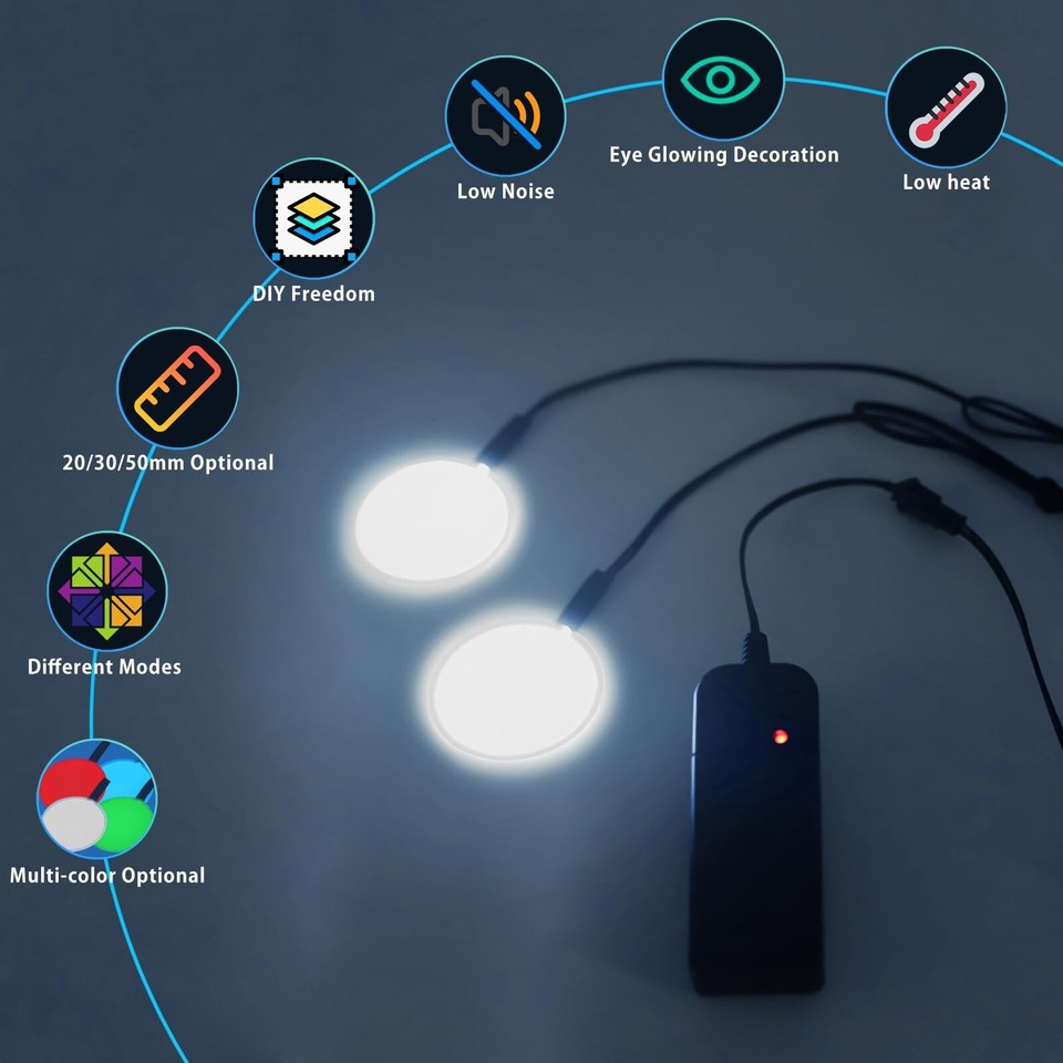 2PCS 20mm Glowing LED Eyes, EL Panel Light Electroluminescent El Sheet ...