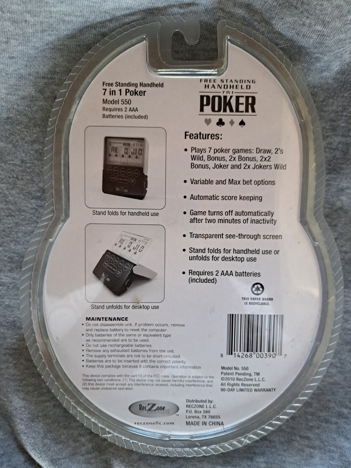 RecZone Mega Screen 7 In 1 Poker Electronic Hand Held Game New & Sealed ...