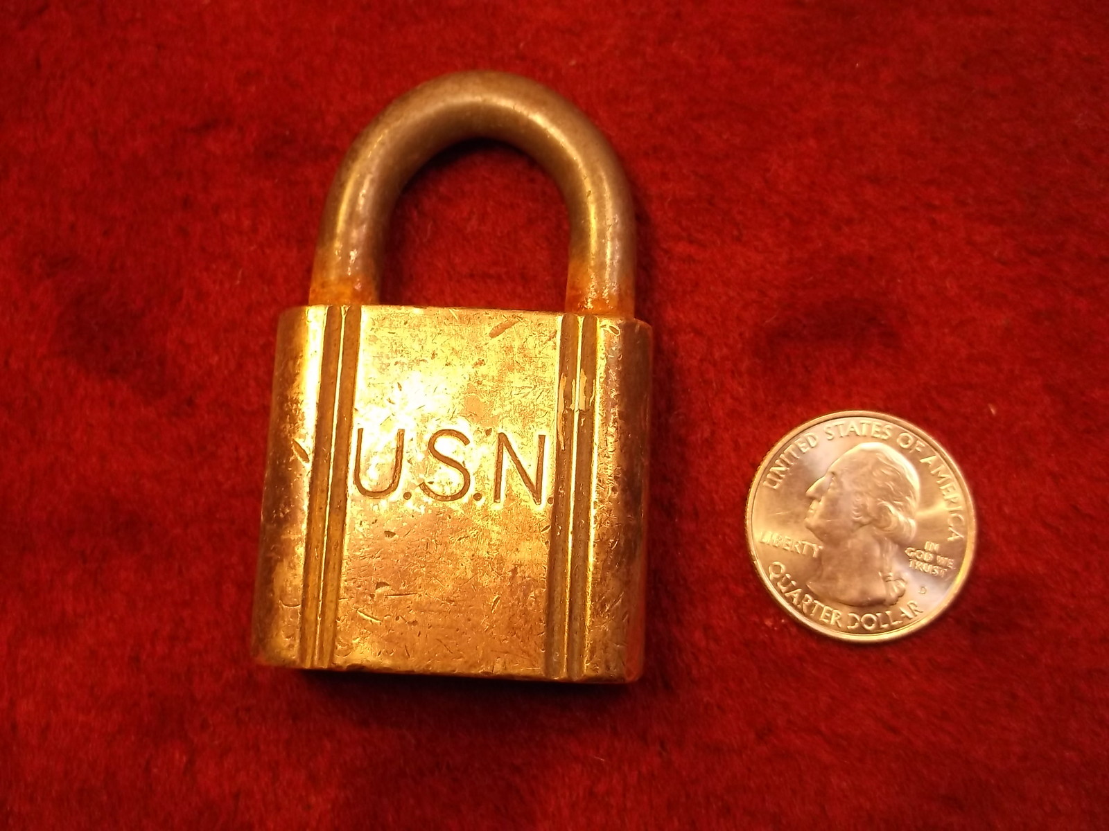 #2 of 5, NEAT OLD VINTAGE "USN" PADLOCK/LOCK "US NAVY" BRASS YALE Y&T ...