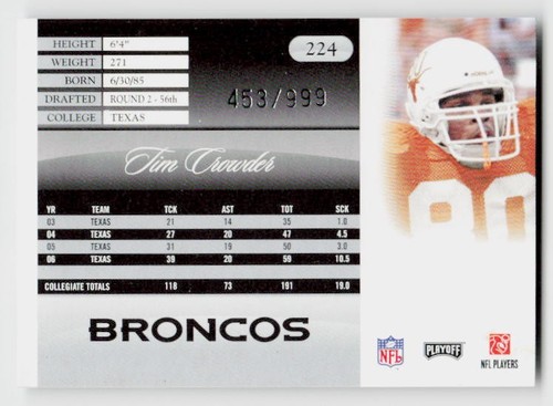 2007 Playoff Prestige #224 Tim Crowder Draft Picks Light Blue #/999 | eBay