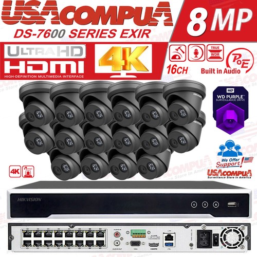 Hikvision 4K 16CH CCTV Security Camera System DS-2CD2383G2-IU NVR 8MP ...