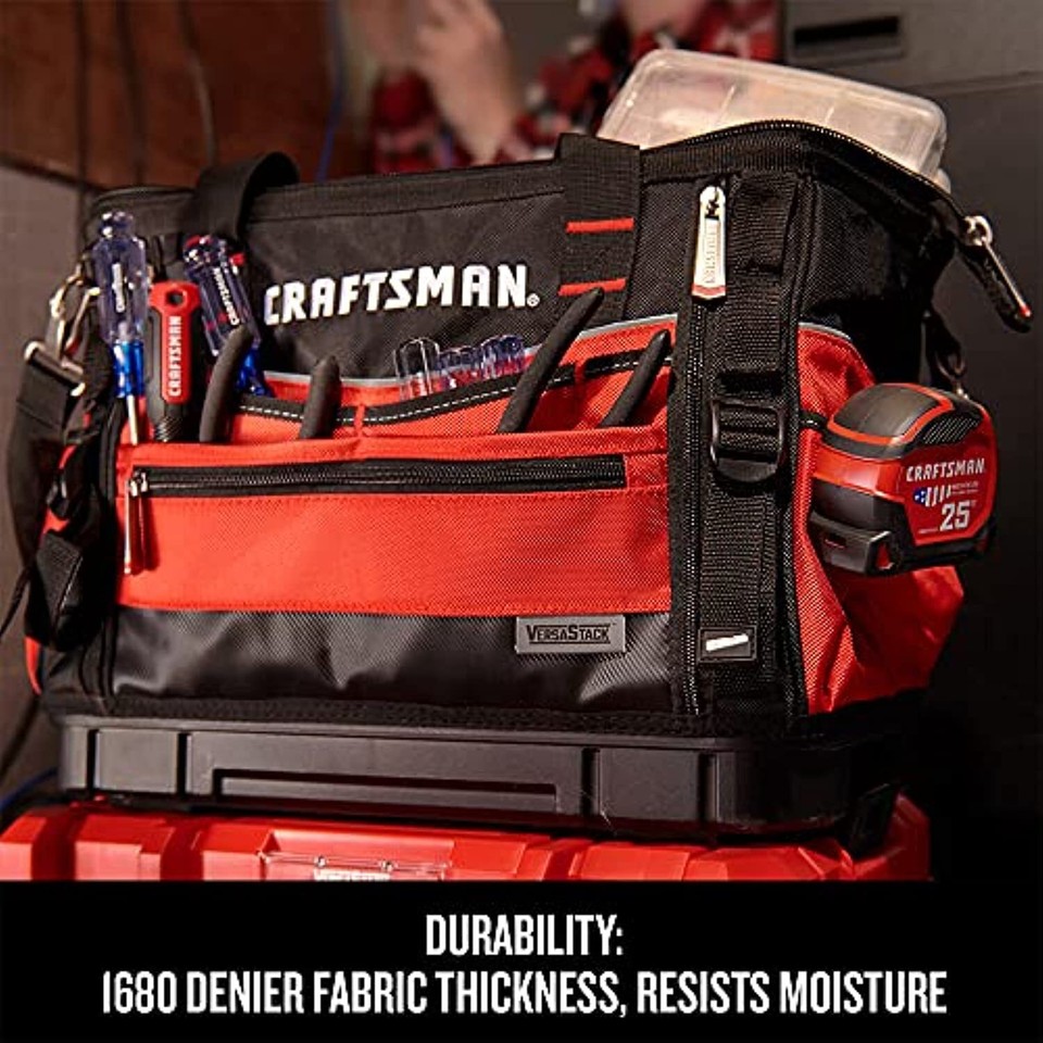 CRAFTSMAN VERSASTACK Zippered Tool Bag, 31 Pocket Organizer, Heavy Duty ...