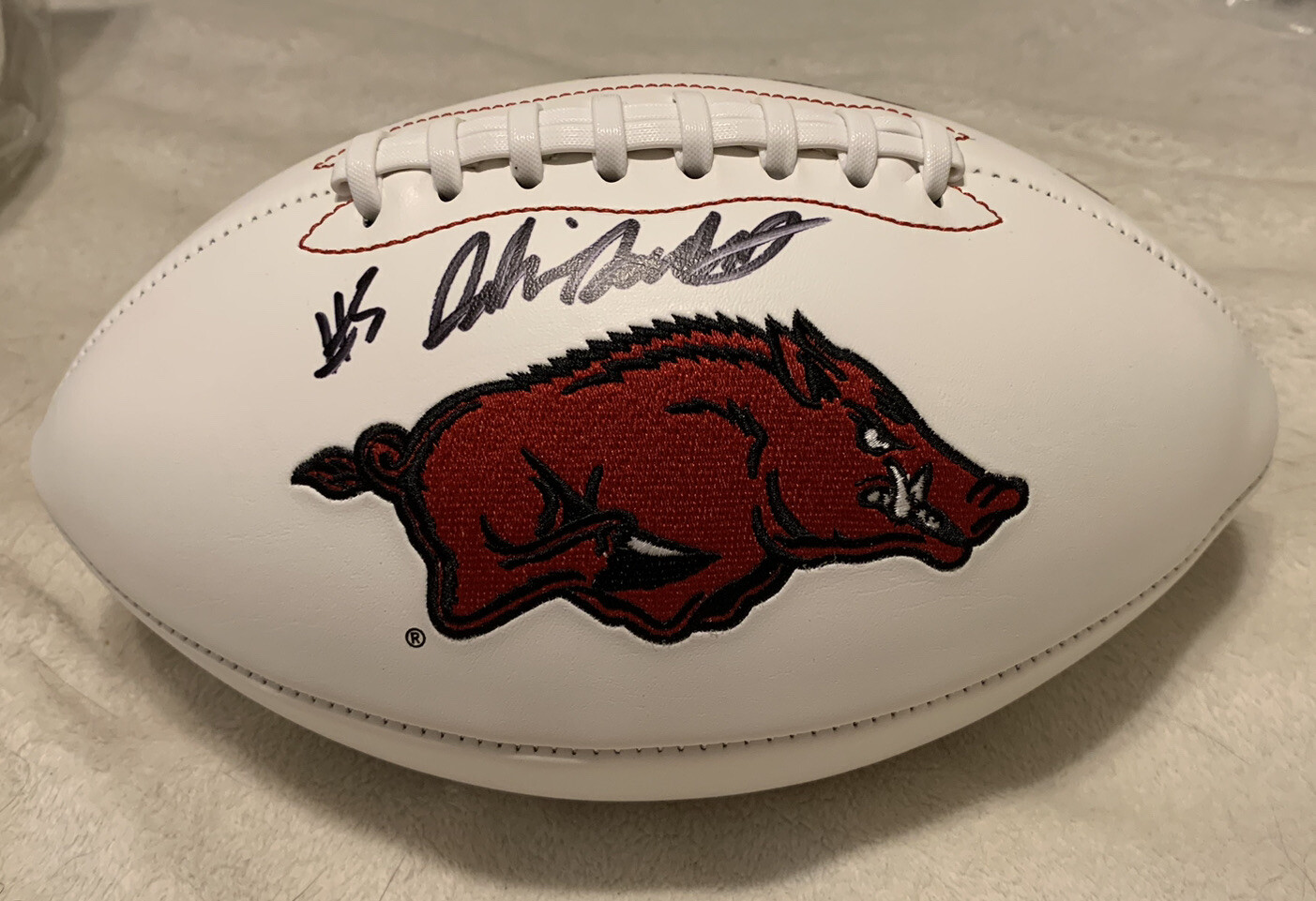RAHEIM SANDERS HAND SIGNED ARKANSAS RAZORBACKS LOGO FOOTBALL W/ BECKETT ...