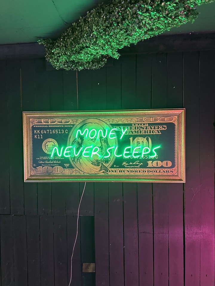 money never sleeps art painting neon sign Art Dollar Light Sign Gift ...