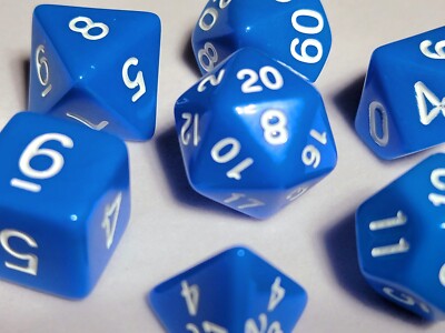 Basic Blue 7 Dice Set Poly RPG DnD Dungeons Dragons AD&D Pathfinder d20 ...