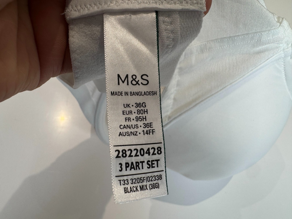 M&S Bra Size 36G White Underwired Padded Lace Trim Full Cup T Shirt Bra ...