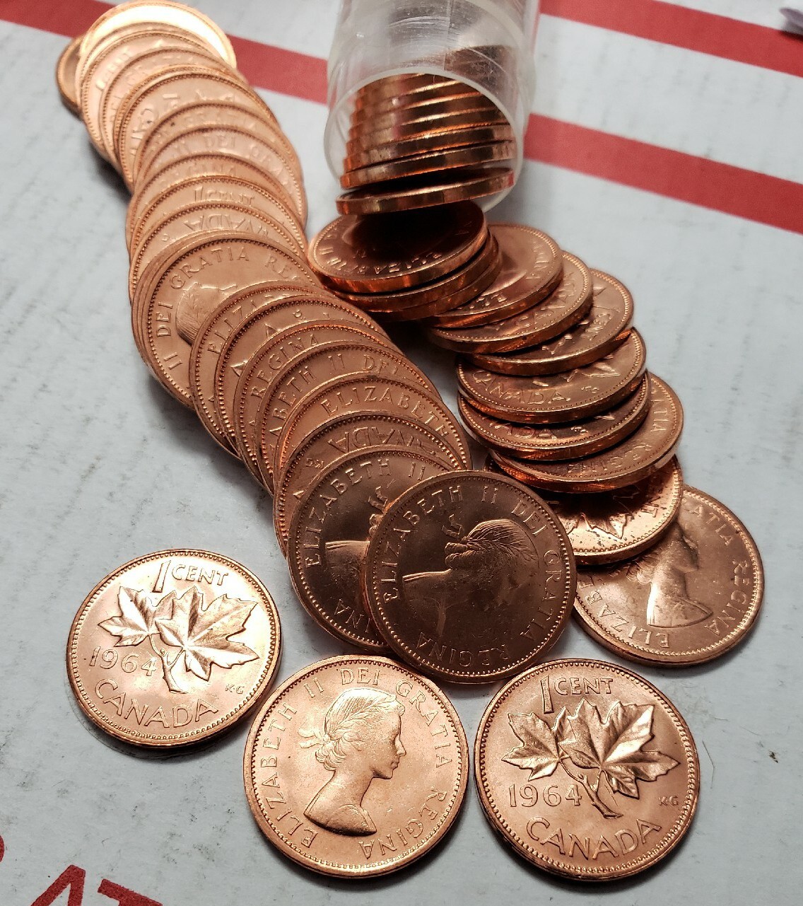 TWO(2) X RED UNC 1964 CANADA CENT QUEEN ELIZABETH II 98% COPPER PENNY ...