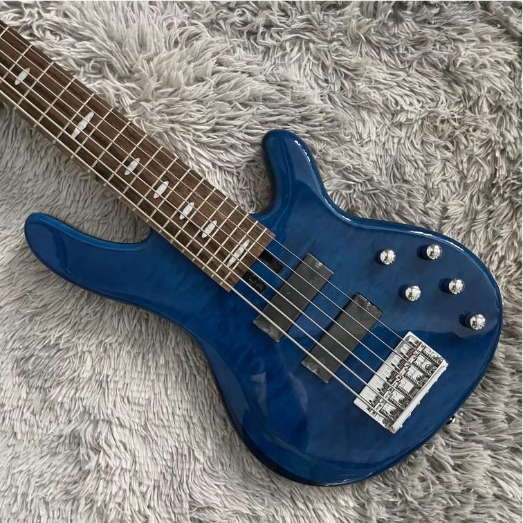 Custom 6-strings Electric Bass Guitar Blue Quilted Maple Top rosewood ...