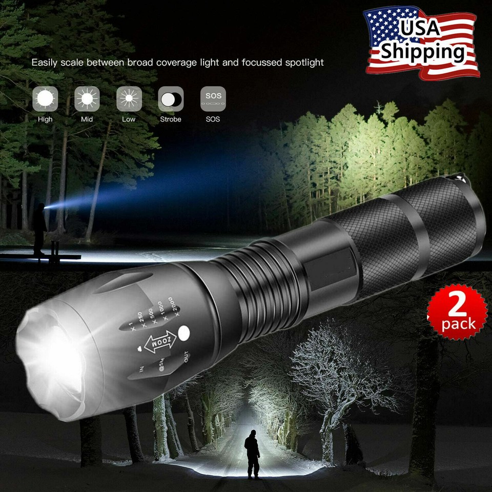 Super-Bright LED Tactical Flashlight 5 Modes Zoomable 2-Pack | eBay