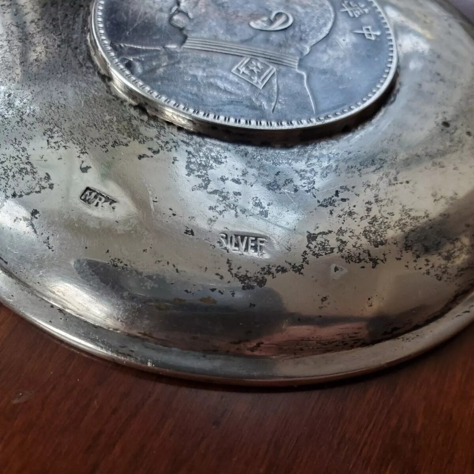 1921 Chinese China Fat Man Dollar Coin LM-79 Sterling Silver Dish Bowl ...