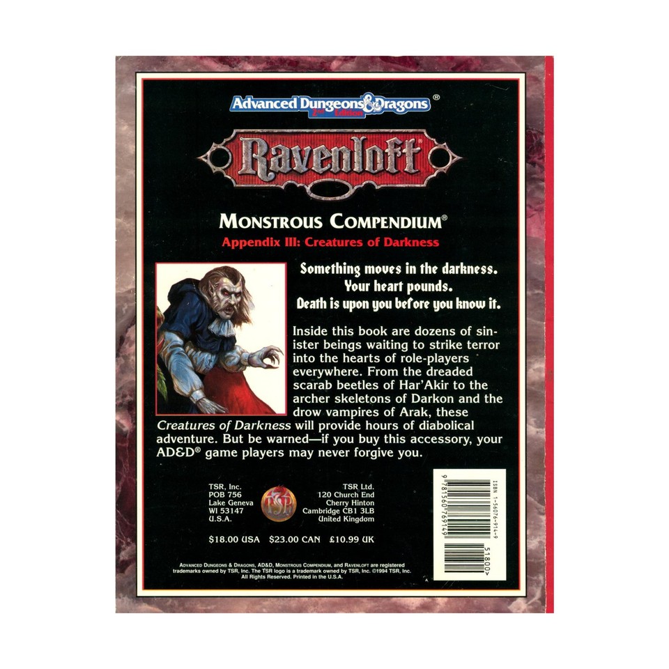 TSR Ravenloft Monstrous Compendium Ravenloft Appendix #3 - Creatures of ...