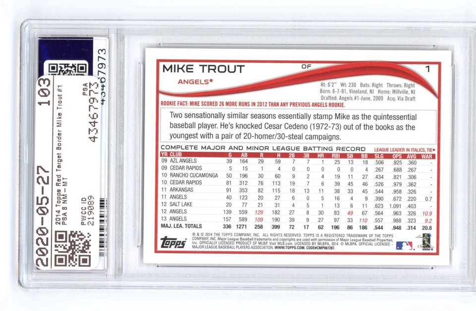 2014 Topps #1 Mike Trout Target Red Border Los Angeles Angels PSA 8 | eBay