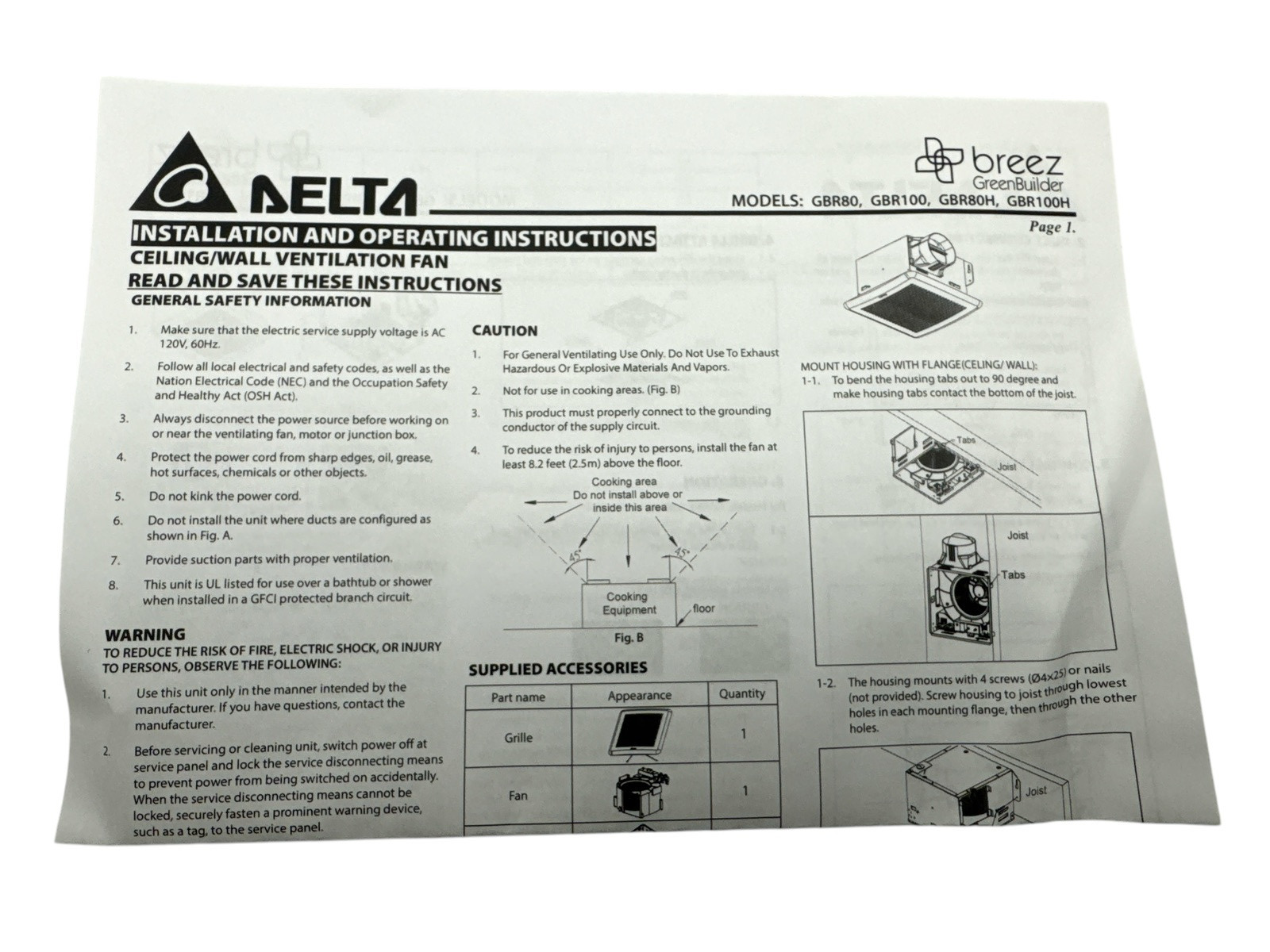 Delta Breez GreenBuilder 100 CFM Exhaust Fan w/Humidity Sensor GBR100H (OB1) | eBay