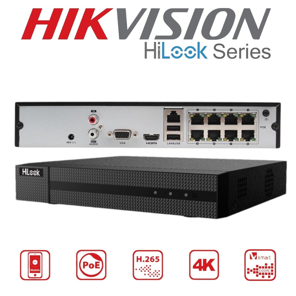 Hikvision HiLook 8MP ColorVu 4K POE CCTV Kit IP Camera NVR 2Way Audio ...