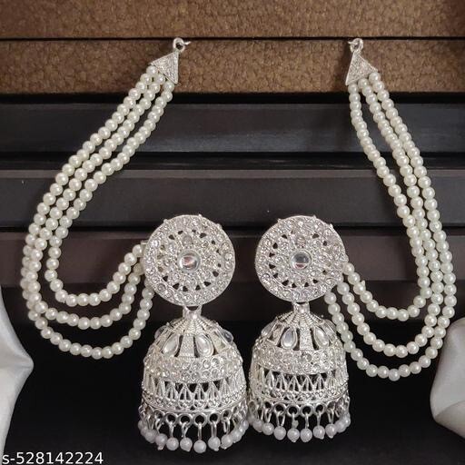 Earrings Silver Bollywood Traditional Jewelry Jhumka Women with Hair ...