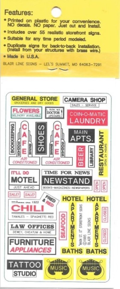 Blair Line Signs HO Scale Decals 154 Main Street II Storefront Signs | eBay