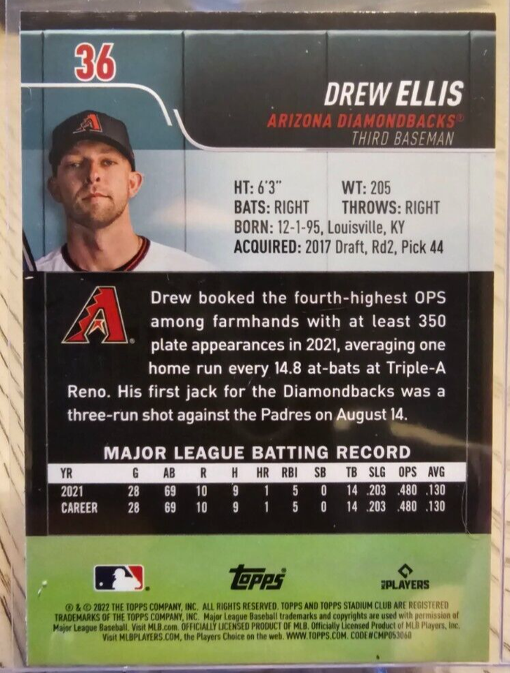 2022 Topps Stadium Club Drew Ellis RC #36 Arizona Diamondbacks | eBay