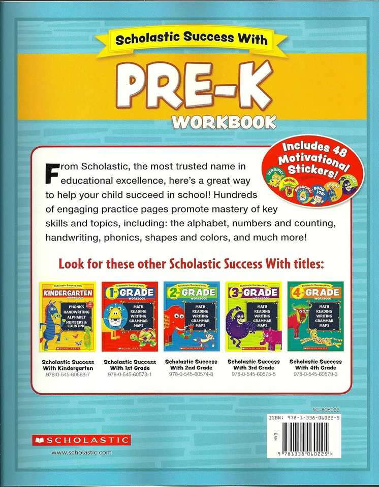 Scholastic - PRE-K Workbook with Motivational Stickers (Scholastic ...