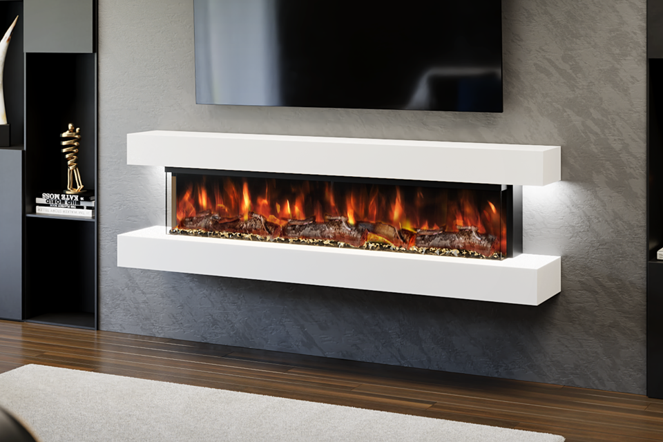 Studio White Wall Mounted Electric Fireplace | LED Flame Effect | UK ...