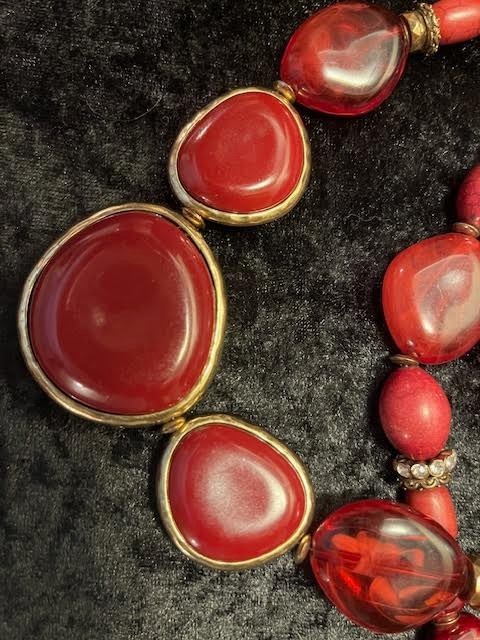 Vintage Double Stranded Red and Gold Toned Beaded Necklace 20" | eBay