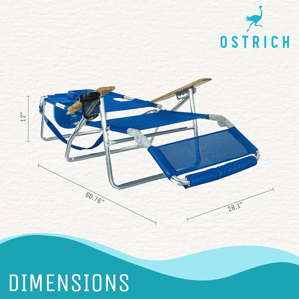 Ostrich Original 3N1 Outdoor Beach Lounge Chair with Footrest, Blue ...