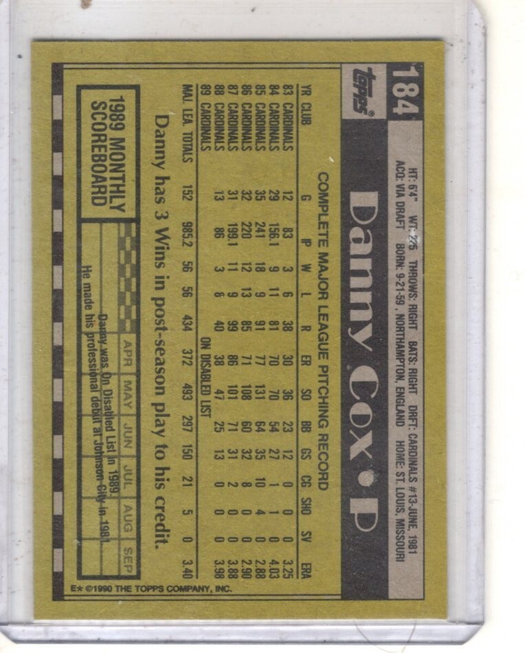 1990 Topps - #184 Danny Cox St. Louis Cardinals baseball card | eBay