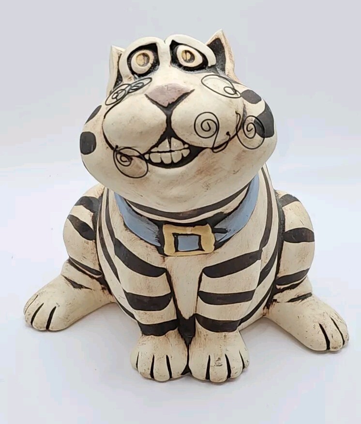 Vtg Signed Cindy Butler Jones Pottery Whimsical Cat Coin Piggy Bank 8 ...